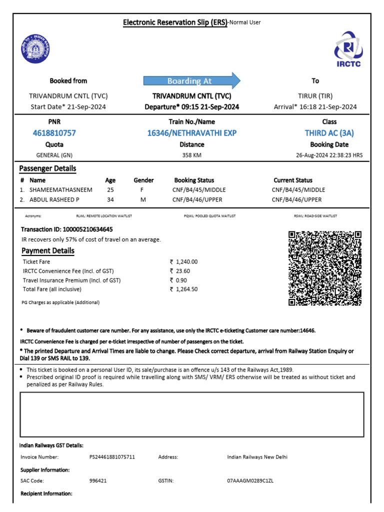 16346/nethravathi Exp Third Ac (3A) | PDF