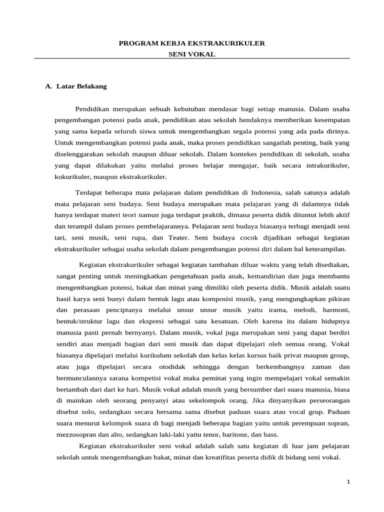 PROGRAM KERJA EKSTRAKURIKULER - VOCAL | PDF PROGRAM KERJA EKSTRAKURIKULER - VOCAL | PDF