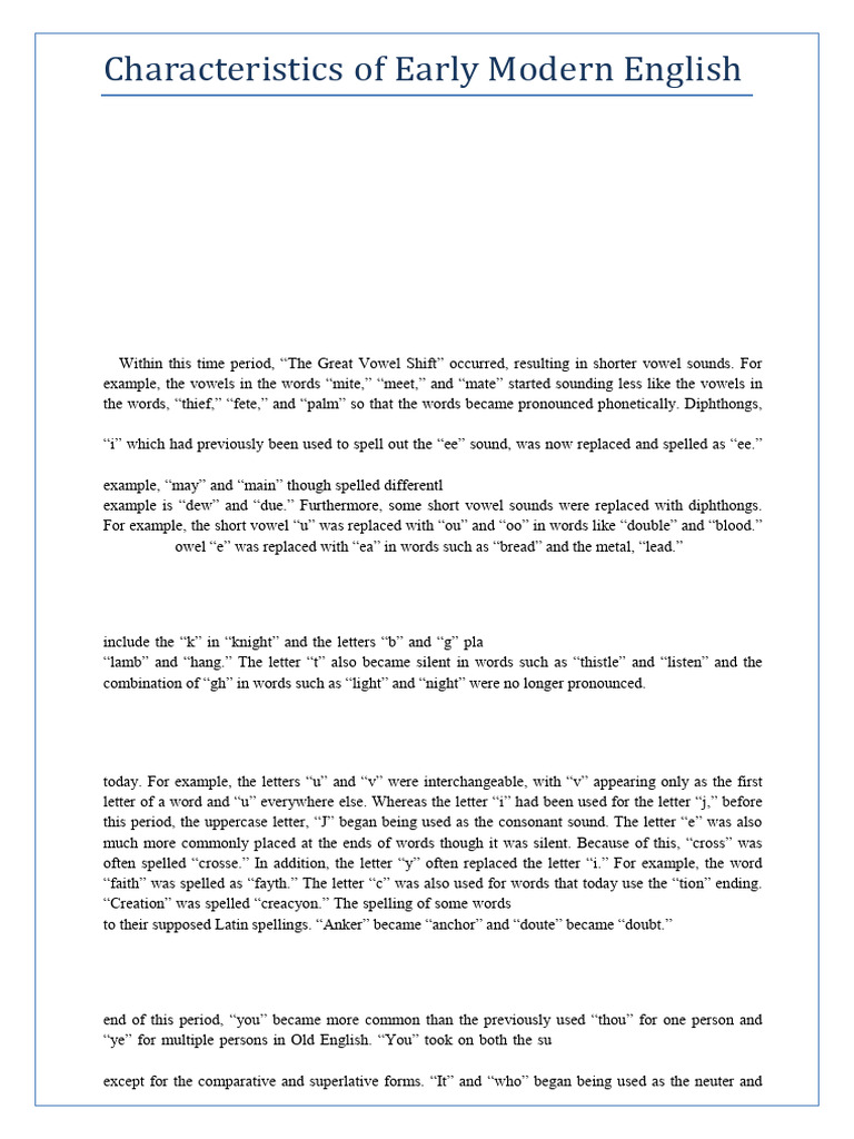 Characteristics of Early Modern English | PDF