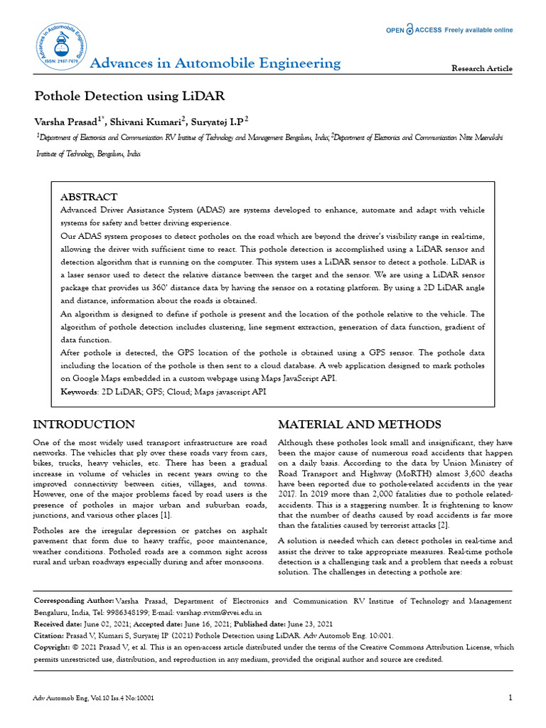 Pothole Detection Using Lidar | PDF