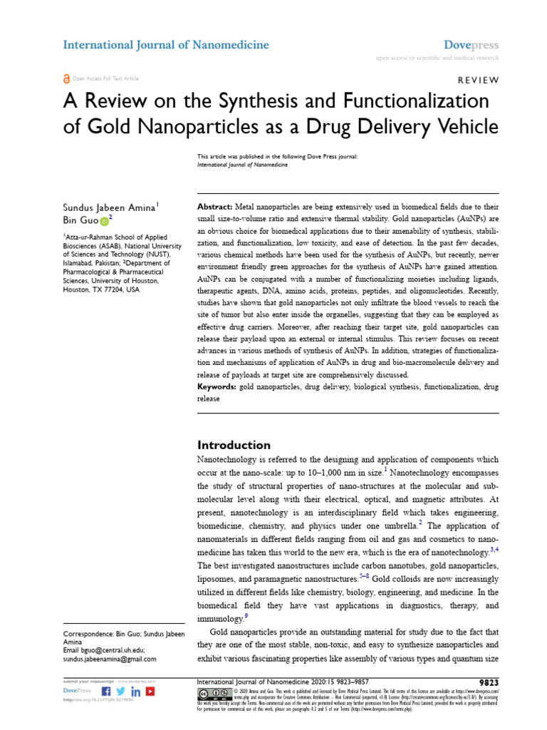 The Synthesis and Functionalization of Gold Nano | PDF