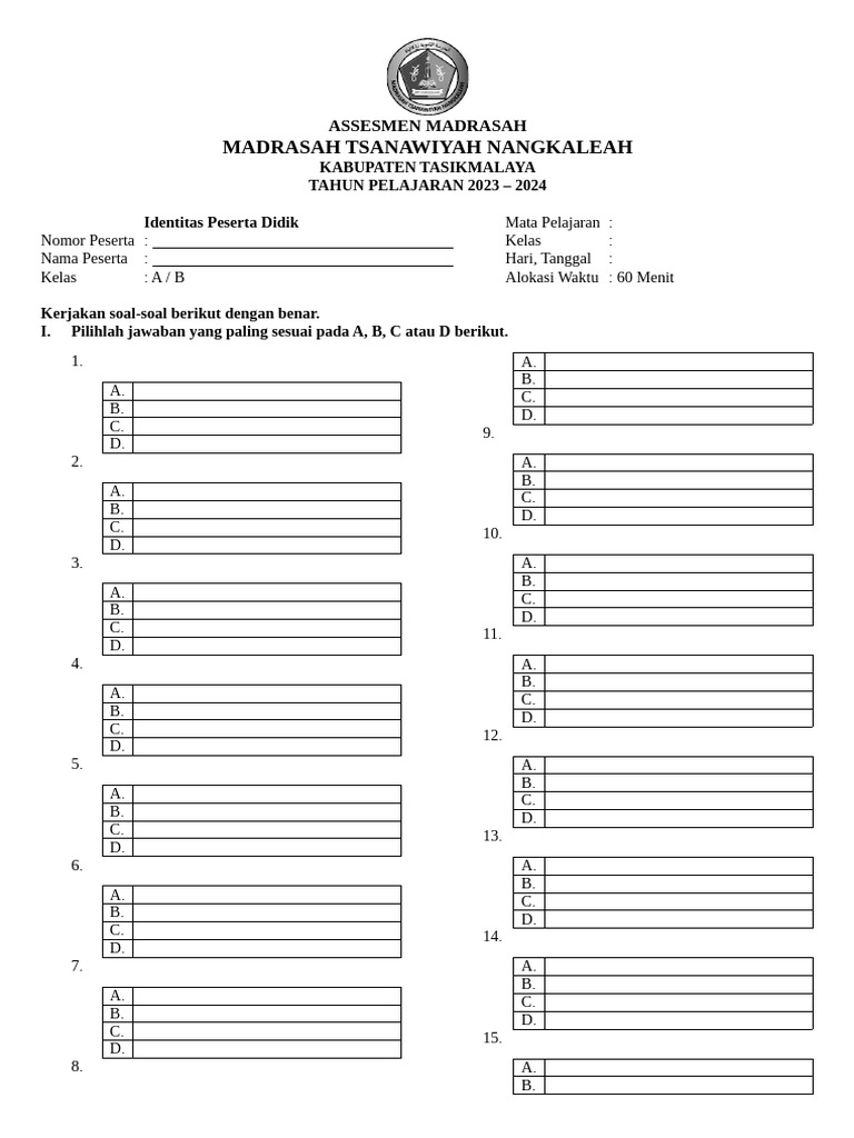 Format Soal ASAS 2023 Mapel Umum | PDF