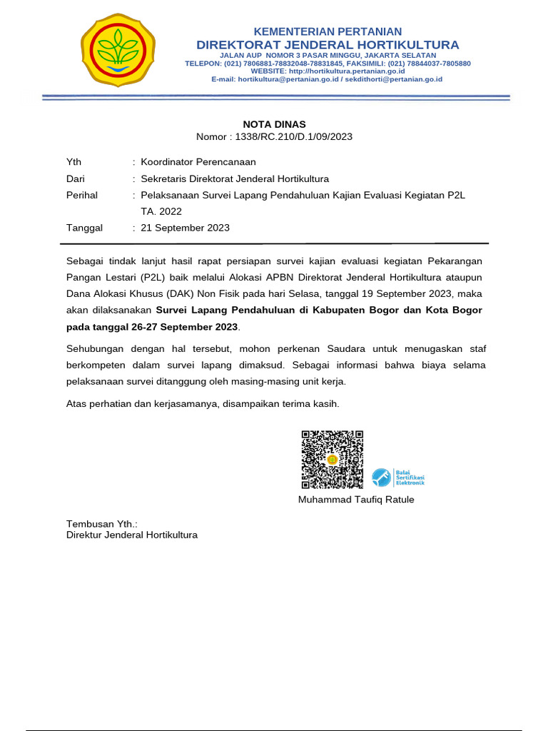 Koord. Perencanaan - Pelaksanaan Survei Lapangan Kajian Evaluasi P2L TA ...