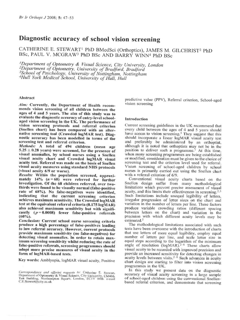 Diagnostic Accuracy of School Vision Screening | PDF