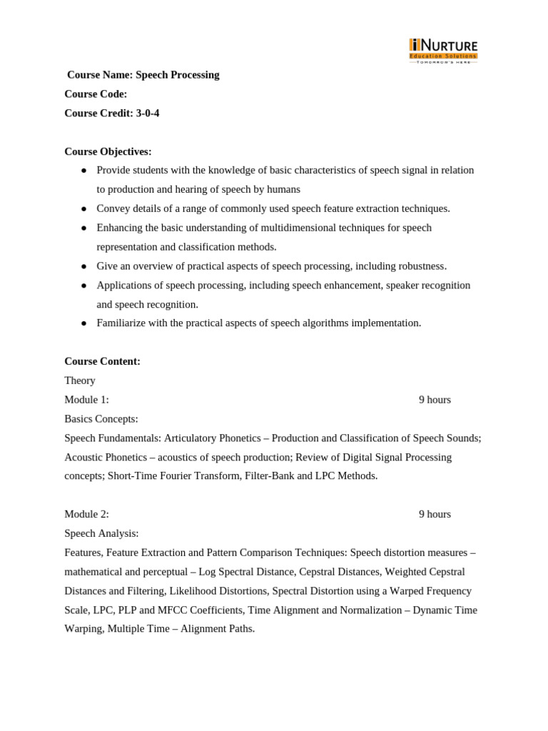 Speech Processing | PDF