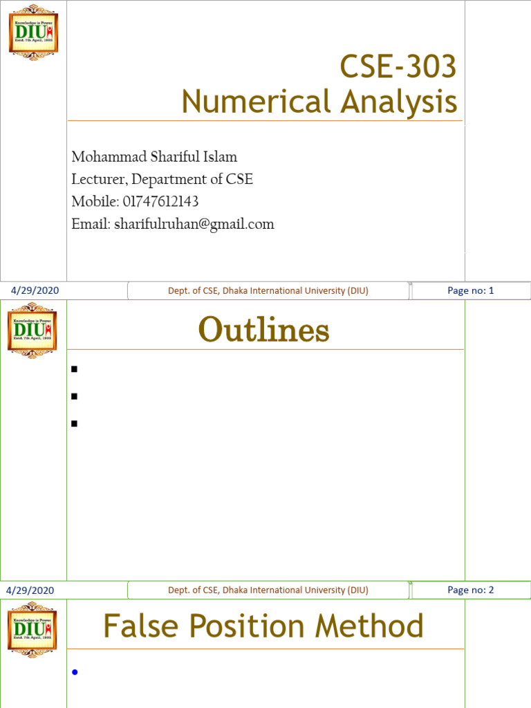 CSE 303 Lecture 04 False Position Method | PDF