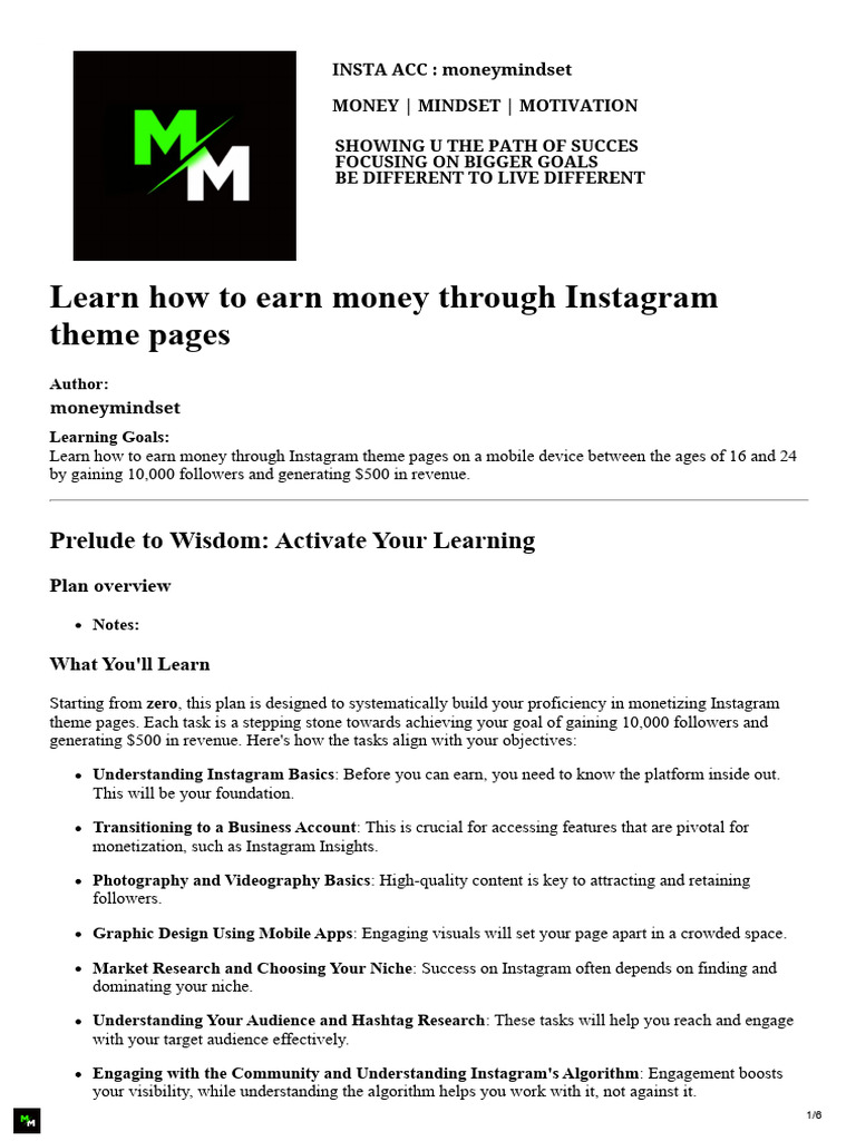 Learn How To Earn Money Through Instagram Theme Pages - WisdomPlan | PDF