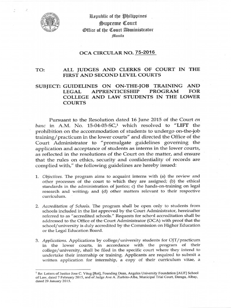OCA Circular No. 75 2016 | PDF