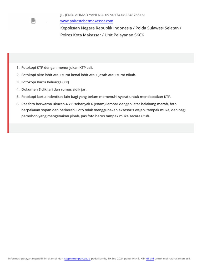 Unduh Standar Pelayanan - Surat Keterangan Catatan Kepolisian (SKCK) Polrestabes Makassar | PDF