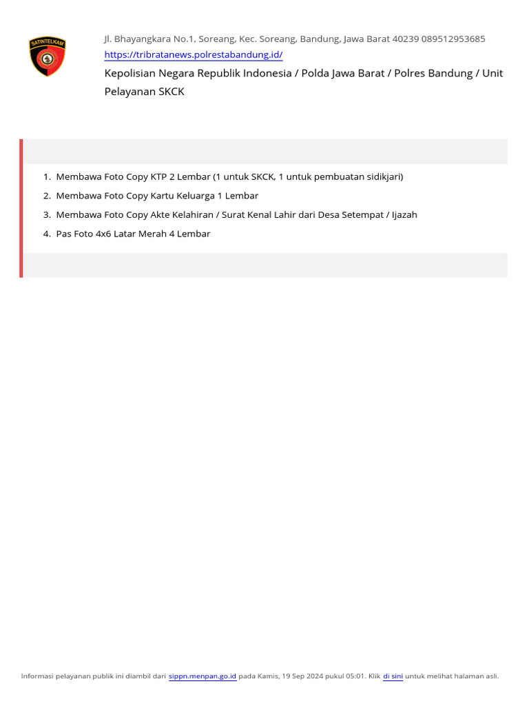 Unduh Standar Pelayanan - SKCK Baru Polresta Bandung | PDF