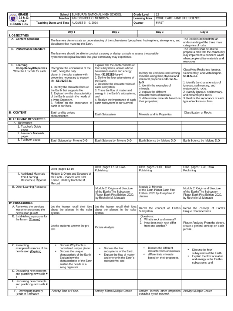 WLL-ELS-Week 2-August 5-9 | PDF | Earth Sciences | Rock (Geology)