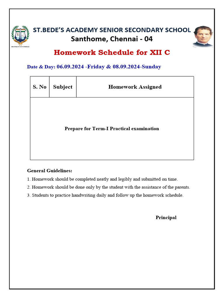 Homework Schedule Class Xii C (06.09.24 & 08.09.24) | PDF