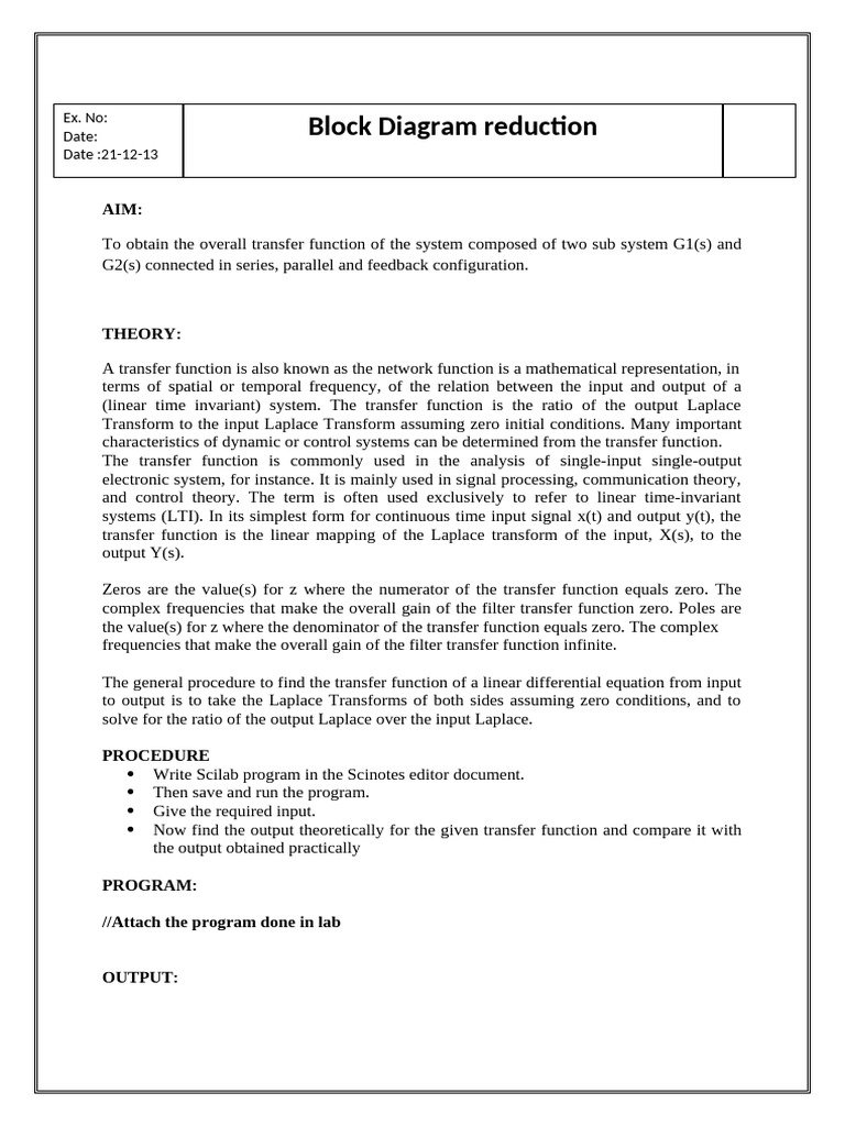 Expt 6 Block Diagram Reduction | PDF