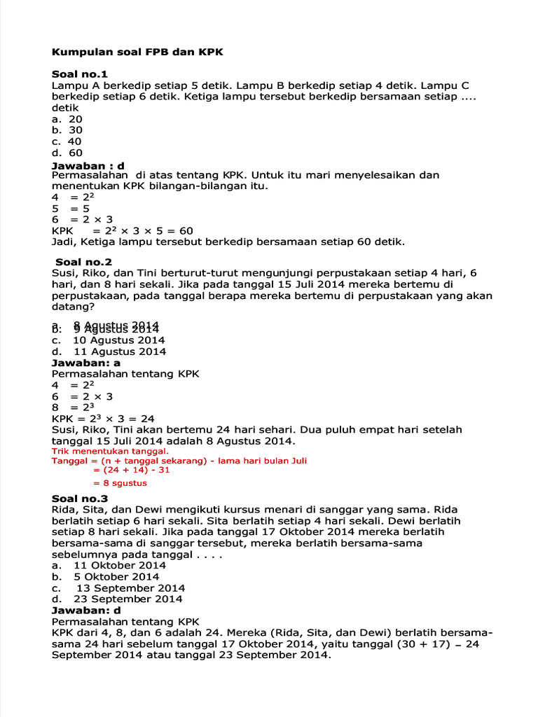 PDF Kumpulan Soal FPB Dan KPK - Compress | PDF