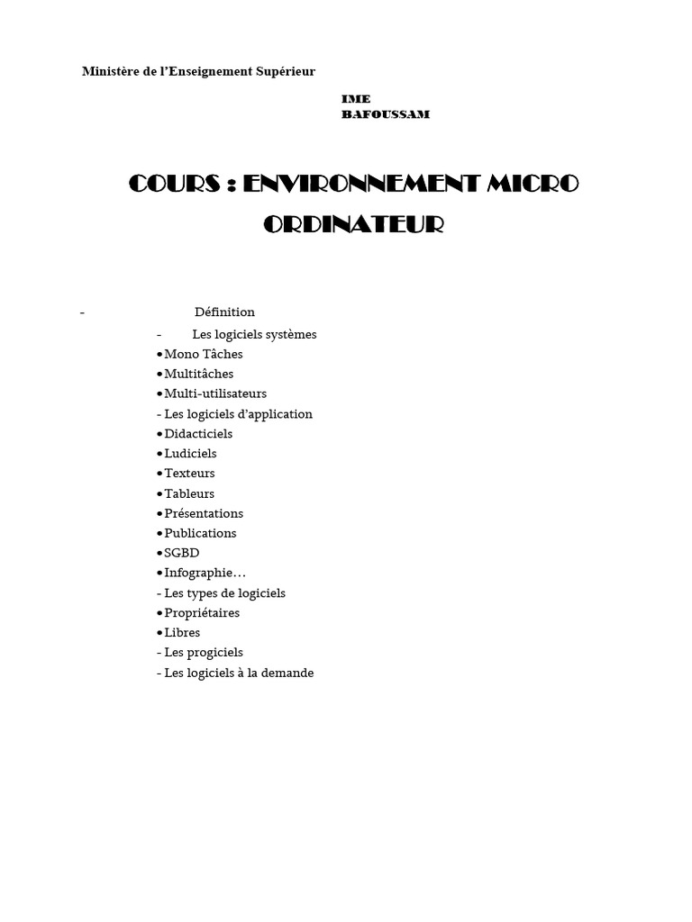 Chapitre 4 Environnement Micro Ordinateur . | PDF