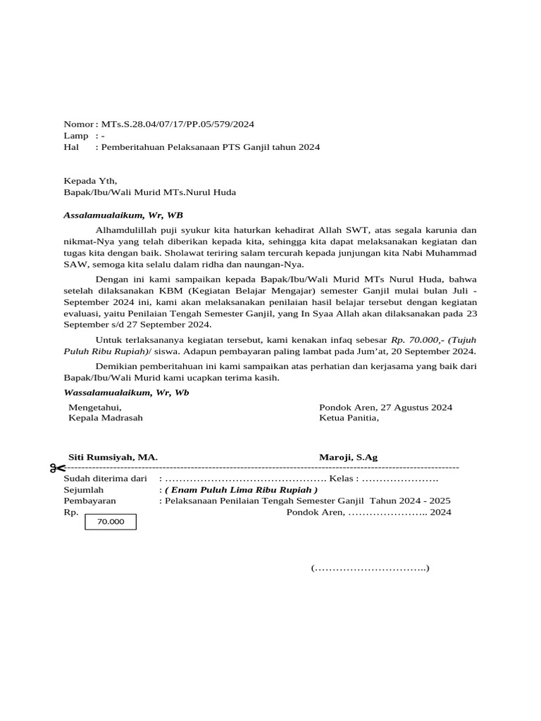 Surat Edaran PTS Ganjil Tahun 2024-2025-1 | PDF