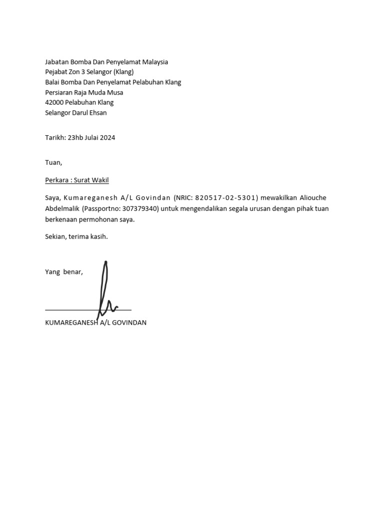 Surat Wakil Bomba (3) - 240724 - 105955 | PDF