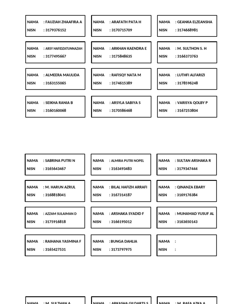 NAMA RAPOT 1 ZAENAB | PDF