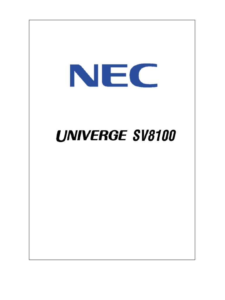 Nec SV8100 Pabx Hotel Manaual 12268826 | PDF