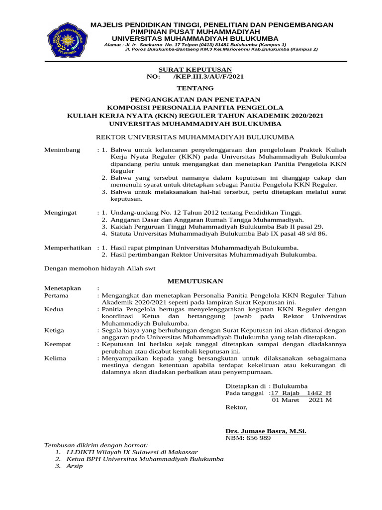 SK Panitia KKN 2021 | PDF