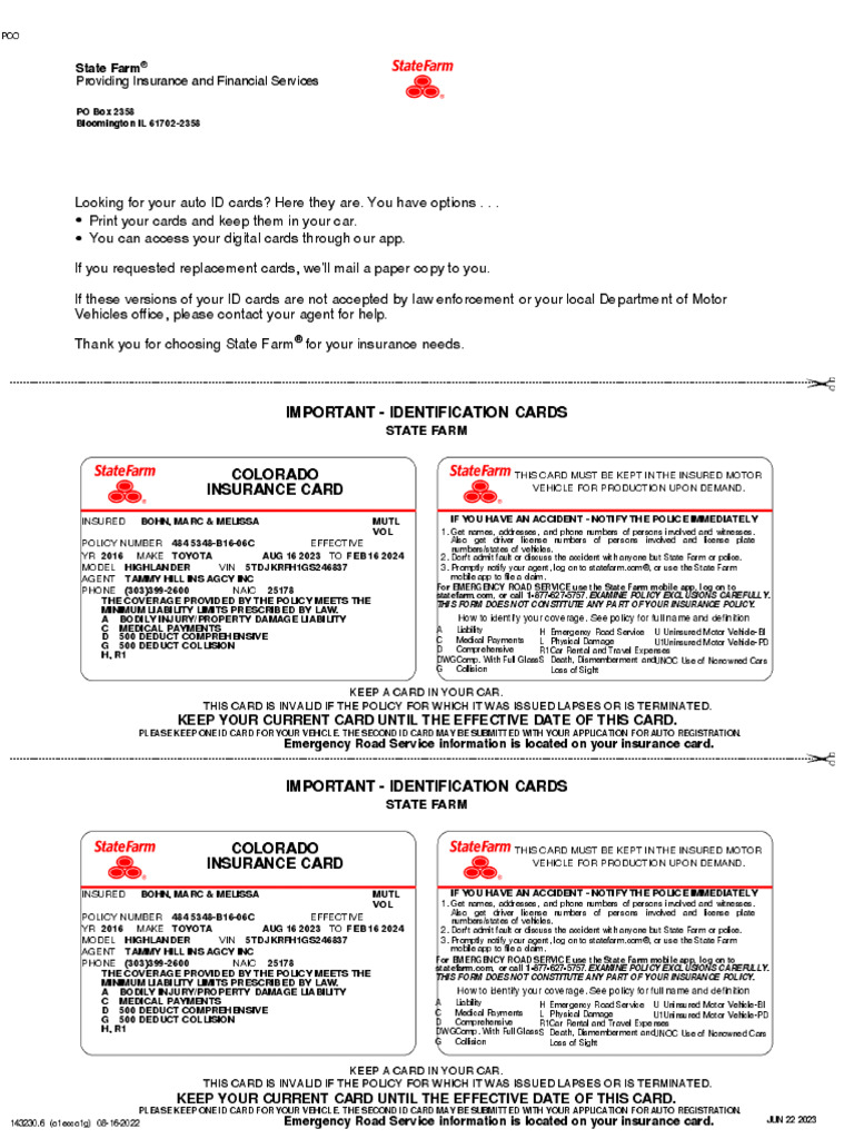 Important - Identification Cards Colorado Insurance Card: Providing ...