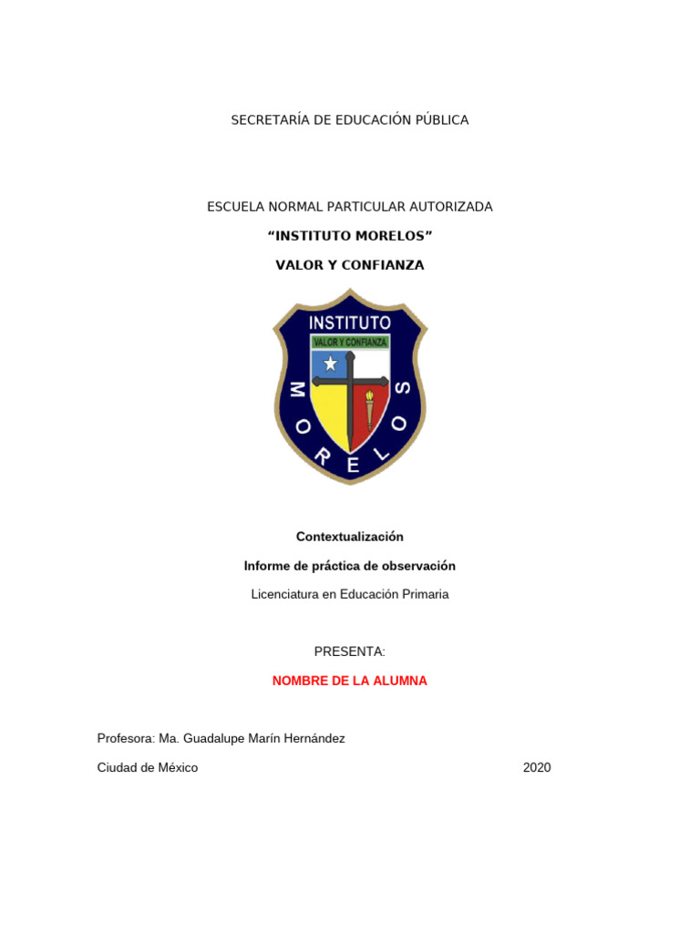 Carátula o Portada para Informe de Prácticas 1º Sem | PDF