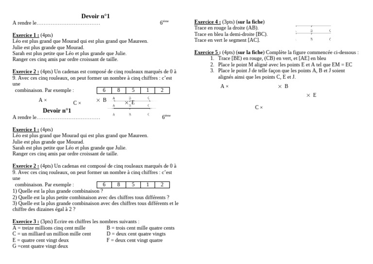 6ème Devoir1 (DM) | PDF
