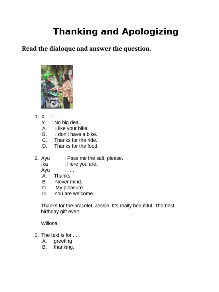 Exercise 1-Thanking & Apologizing | PDF