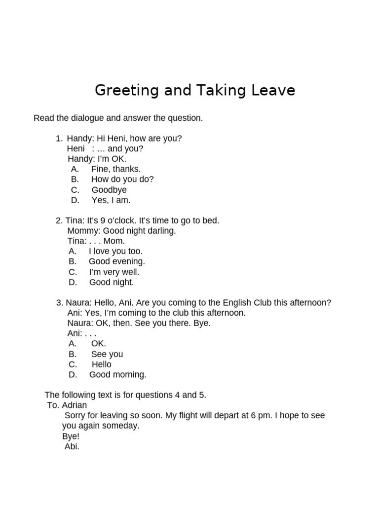Exercise 1-Greeting & Taking Leave | PDF