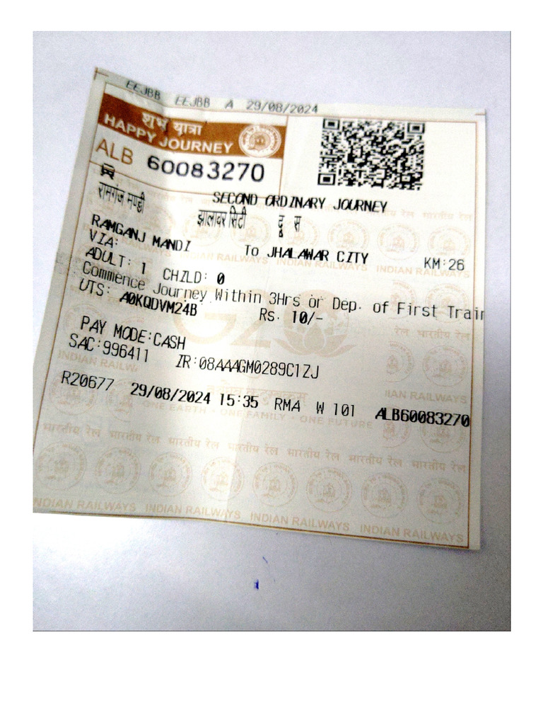 Ramgang Mandi To Jhalwar Train Ticket | PDF
