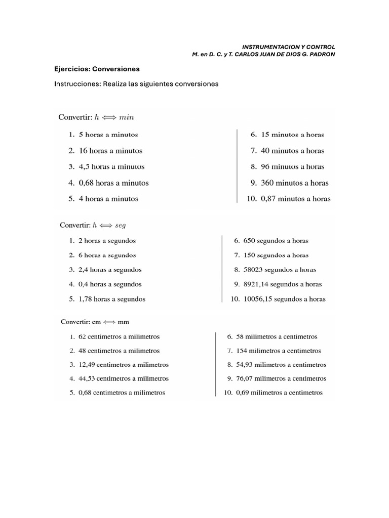 Ejercicios de Conversiones 1 | PDF