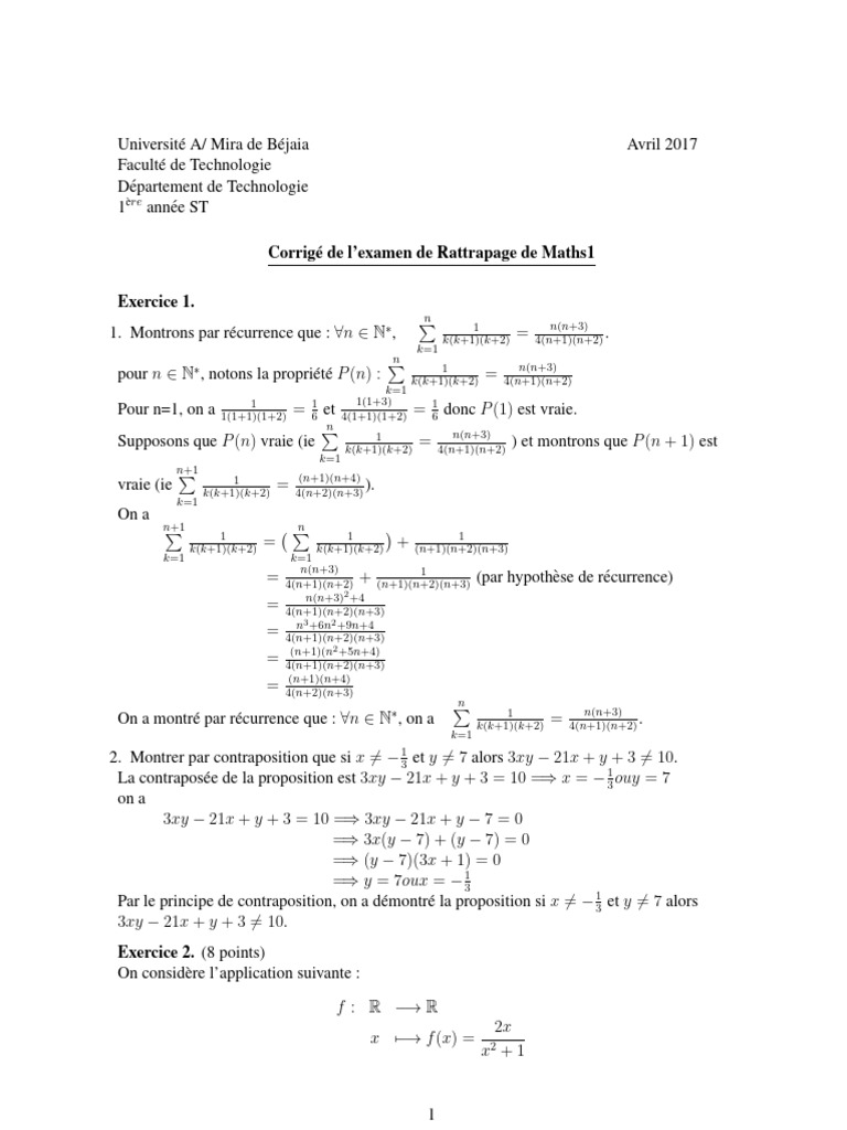 Examen 7 Math 1 Bejaia | PDF