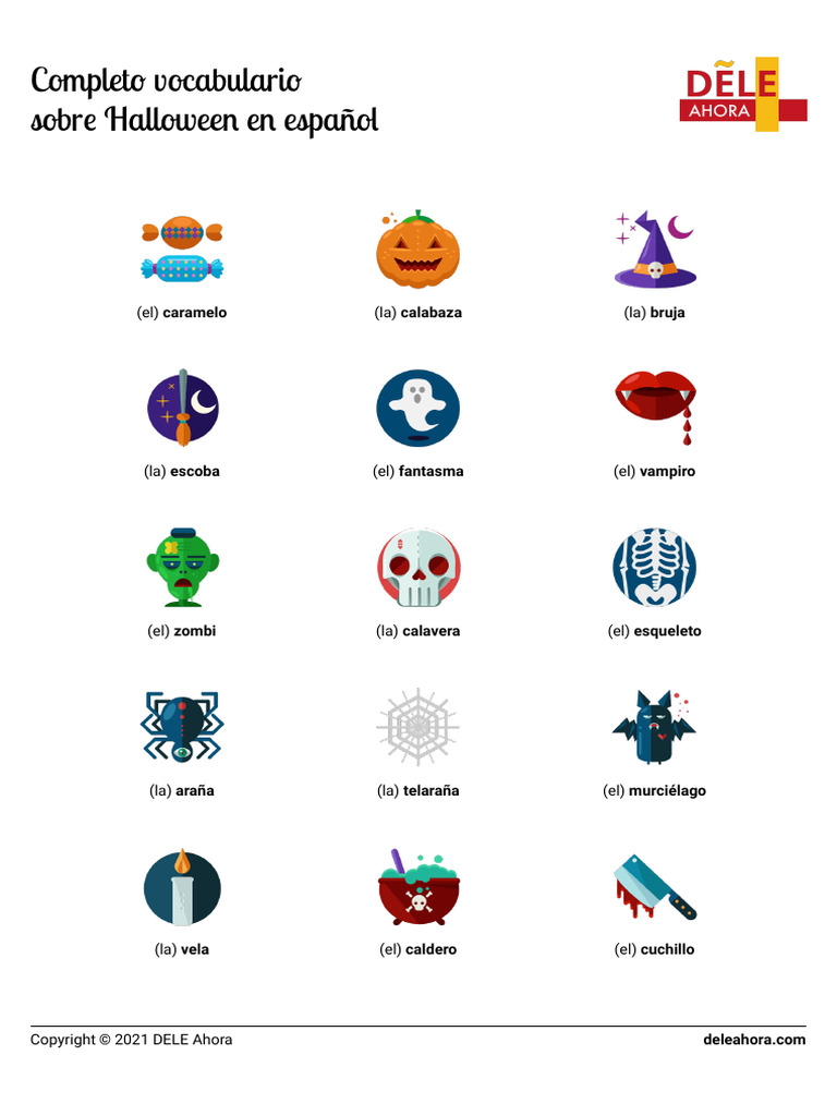 Completo Vocabulario Sobre Halloween en Espanol Imprimible | PDF