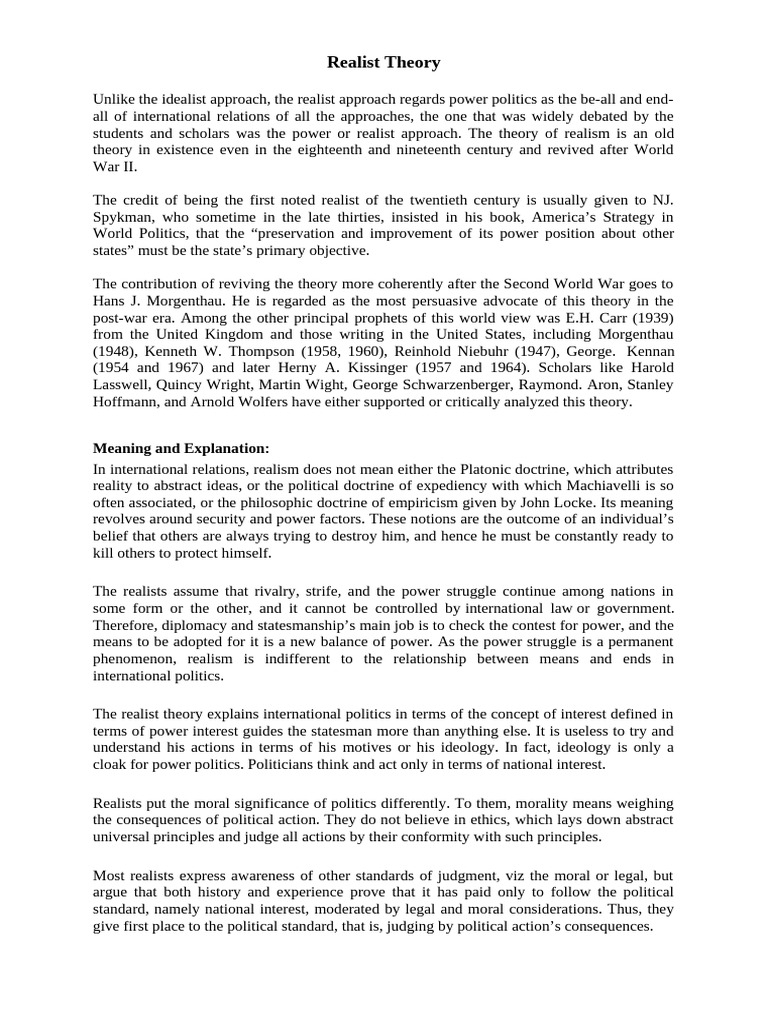 Realist Theory | PDF