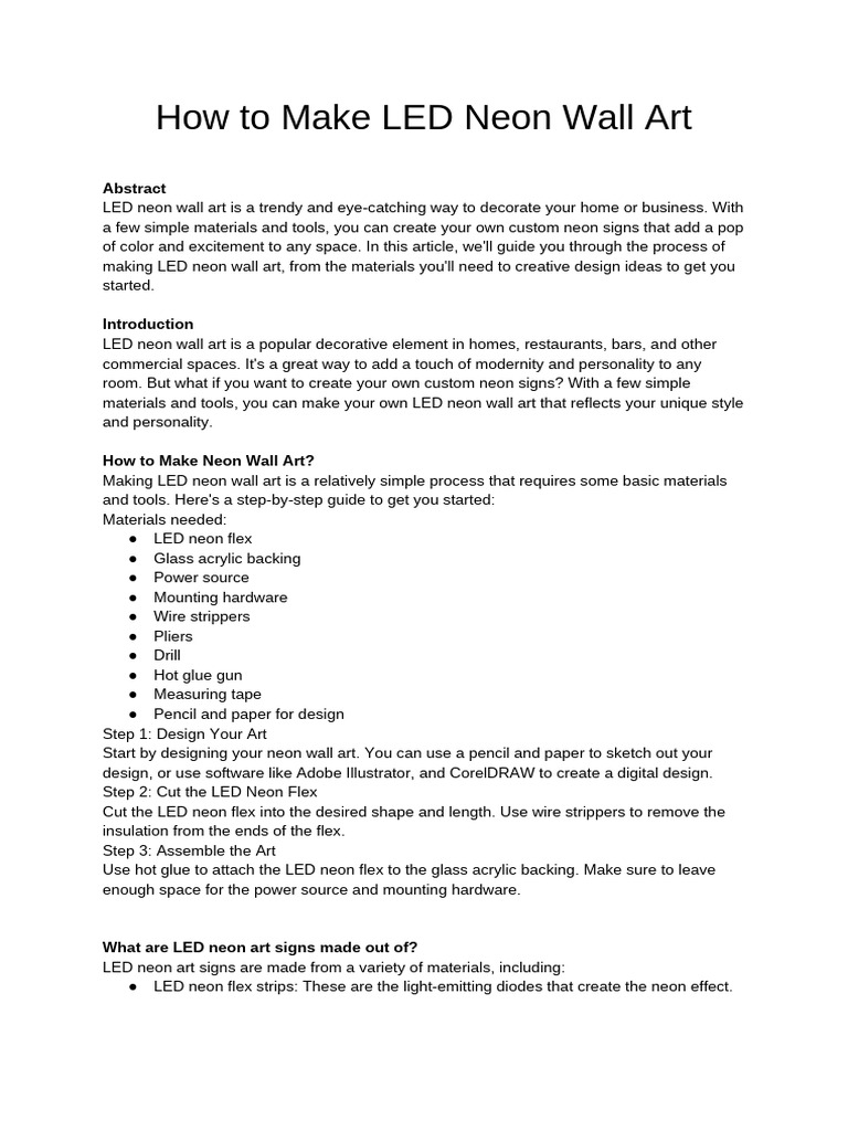 How To Make LED Neon Wall Art | PDF