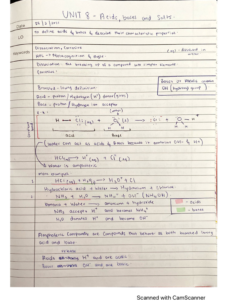 Acids and Bases - Notes Chemistry Yr10 IGCSE | PDF