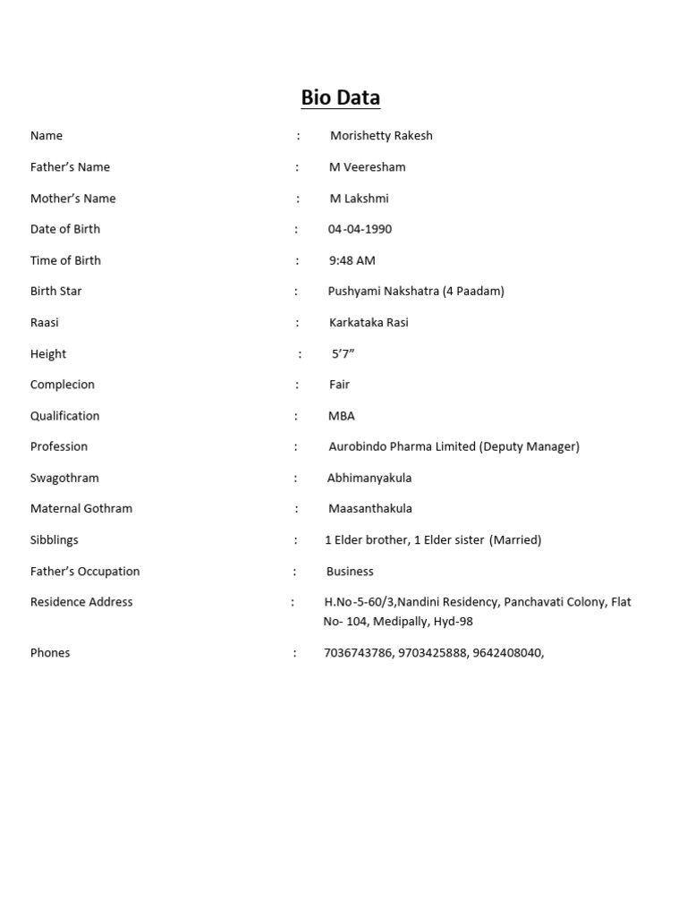 Rakesh Bio Data | PDF