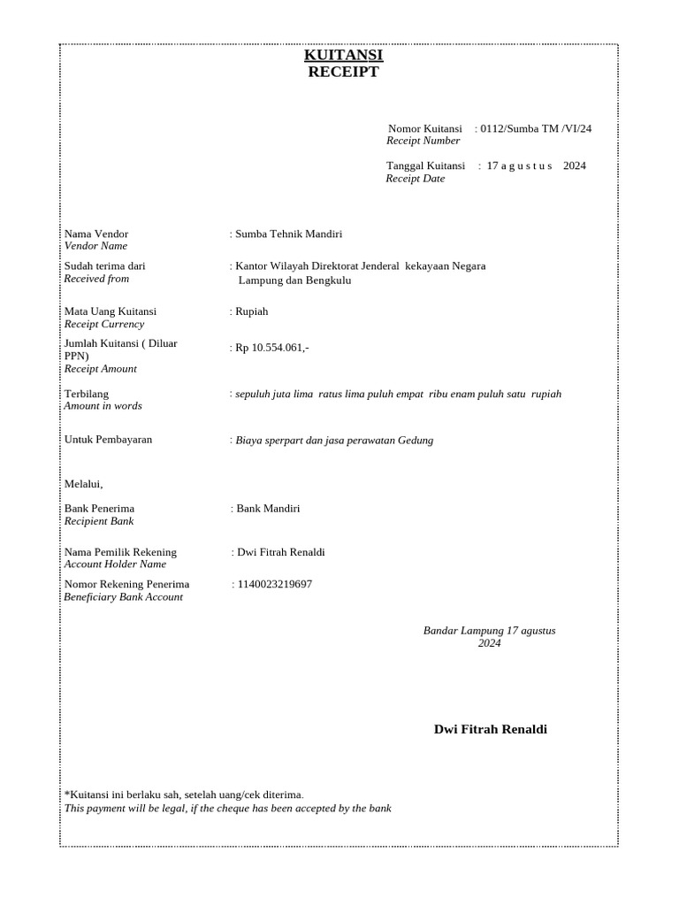 K U I T A N SI Receipt: Dwi Fitrah Renaldi | PDF