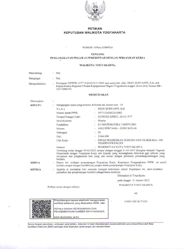 SK Pengangkatan PPPK | PDF