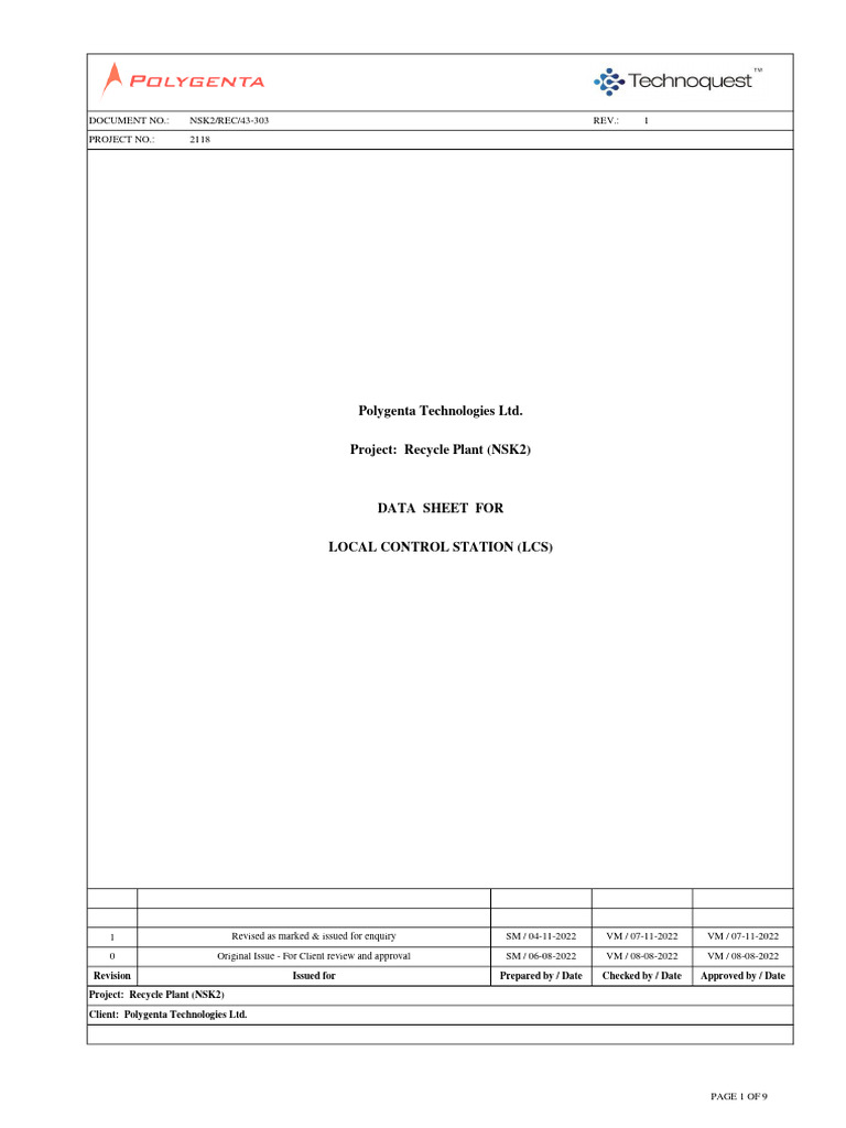 Data Sheet For Local Control Station (LCS) | PDF