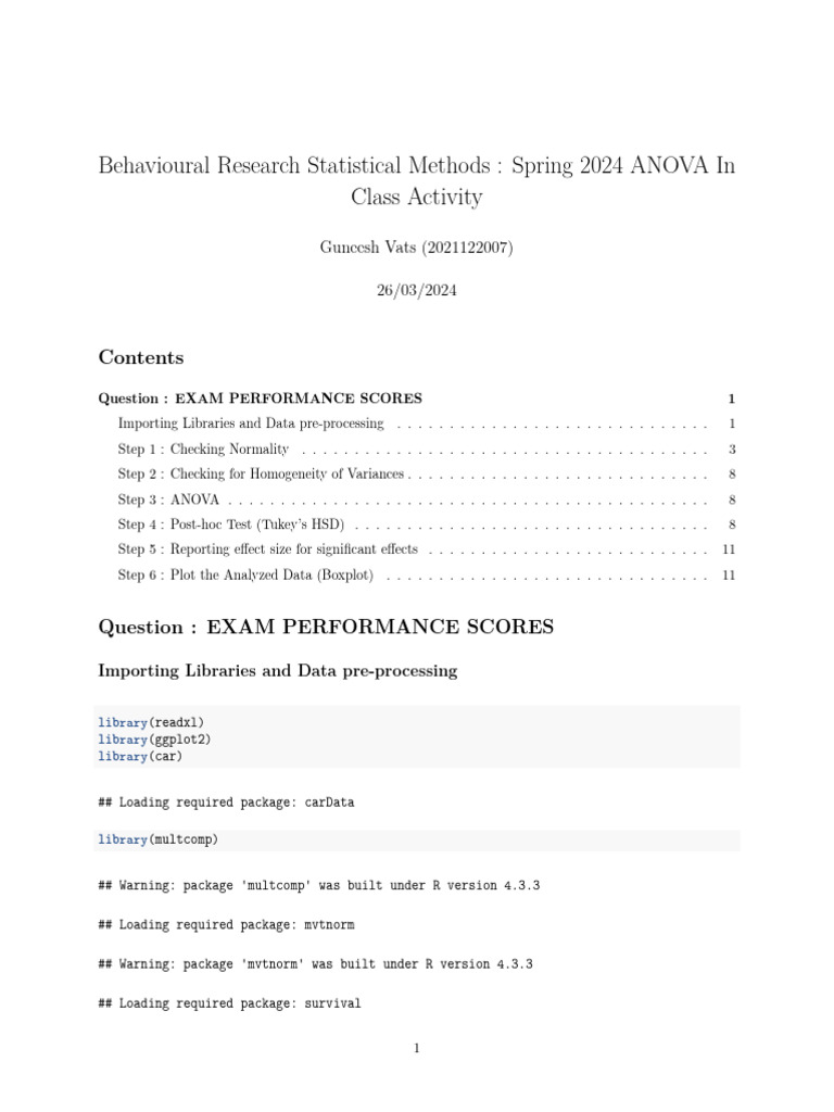 ANOVA InClass Activity | PDF