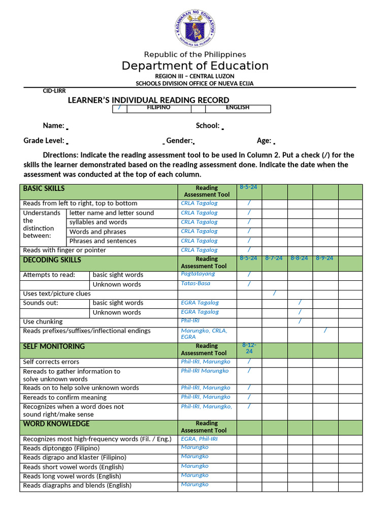 Individual Reading Record - Revisedrsr.mcsb | PDF