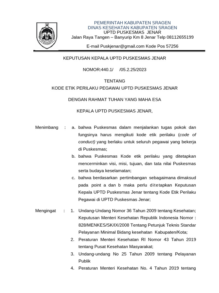 17.SK Kode Etik Perilaku Pegawai | PDF