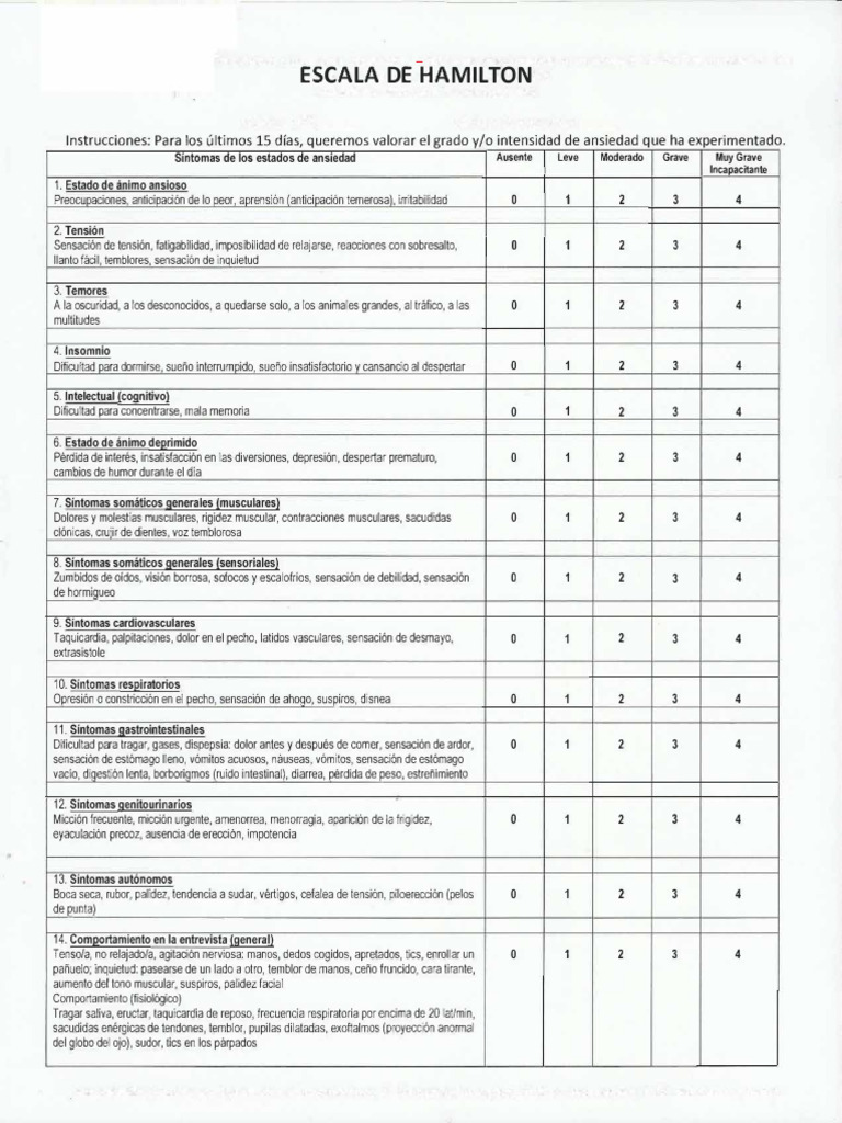 ESCALA DE ANSIEDAD DE HAMILTON E | PDF