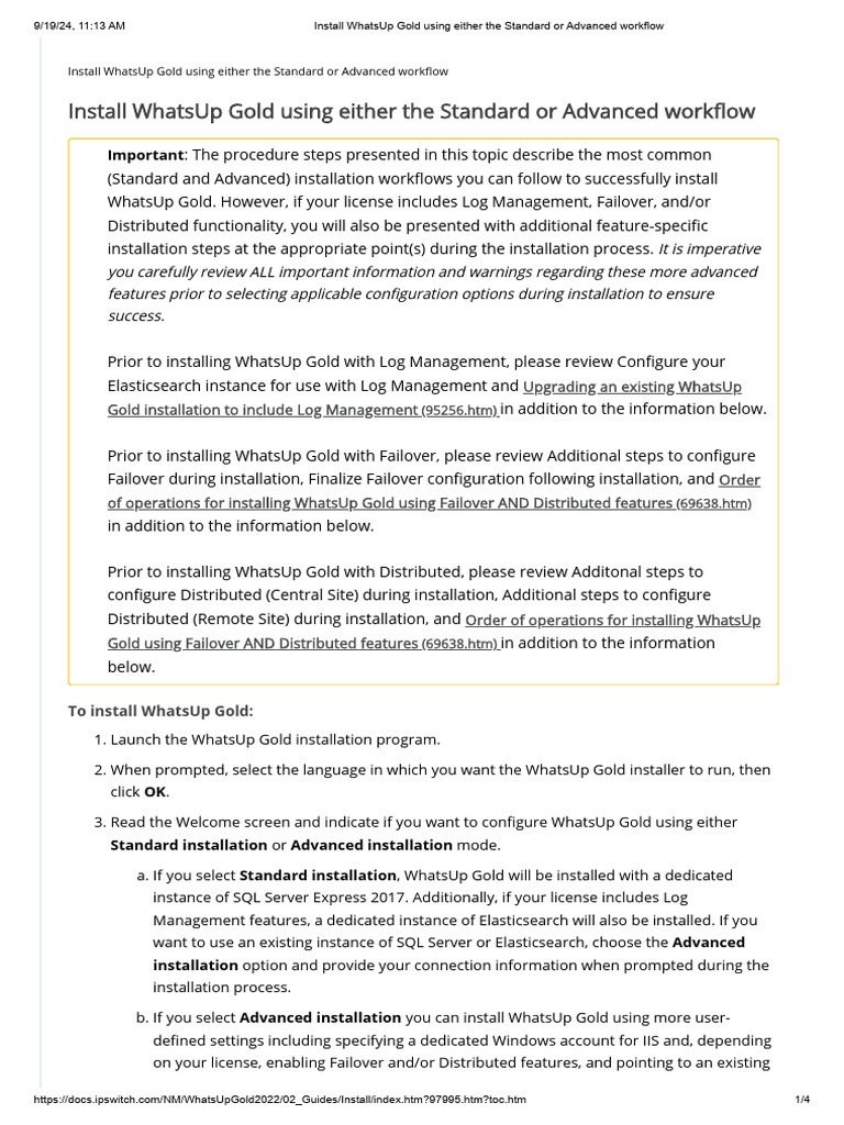 3.0-Install WhatsUp Gold Using Either The Standard or Advanced Workflow ...