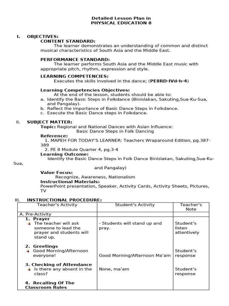 LESSON PLAN IN PE | PDF