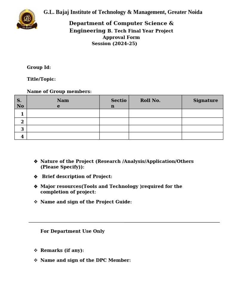 B.tech Project Approval Form 24-25 | PDF | Computers