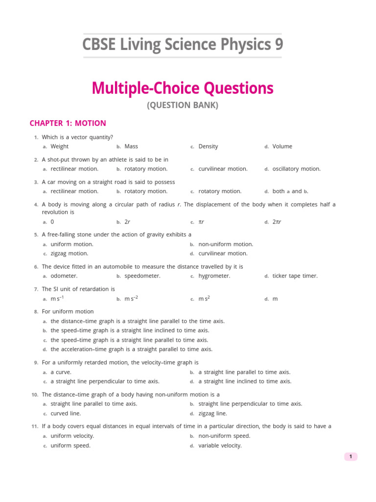 CBSE Phy 9 MCQ Bank | PDF | Force | Acceleration