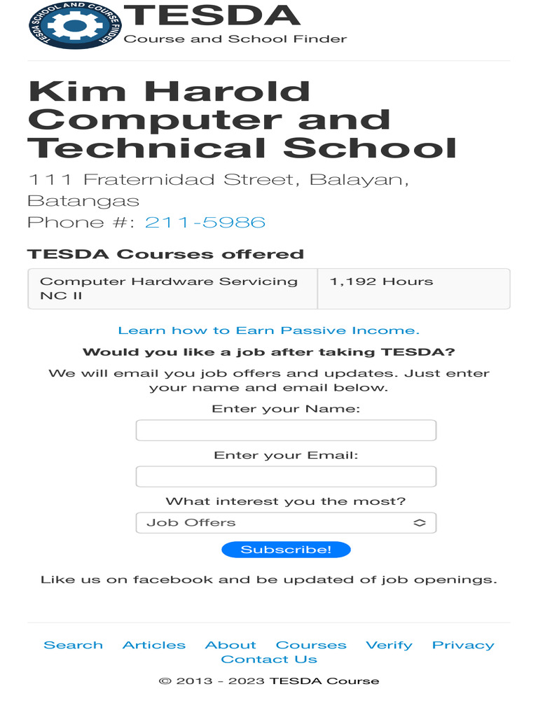 Kim Harold Computer and Technical School TESDA Courses and Schools | PDF