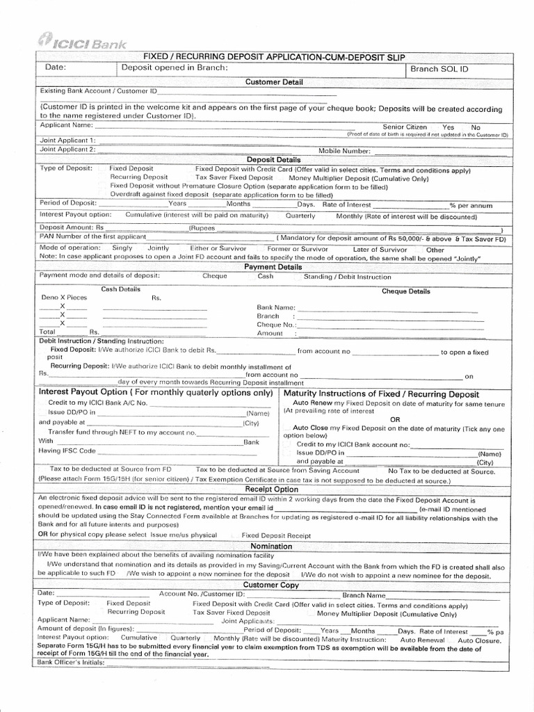 Icici Bank FD Format | PDF